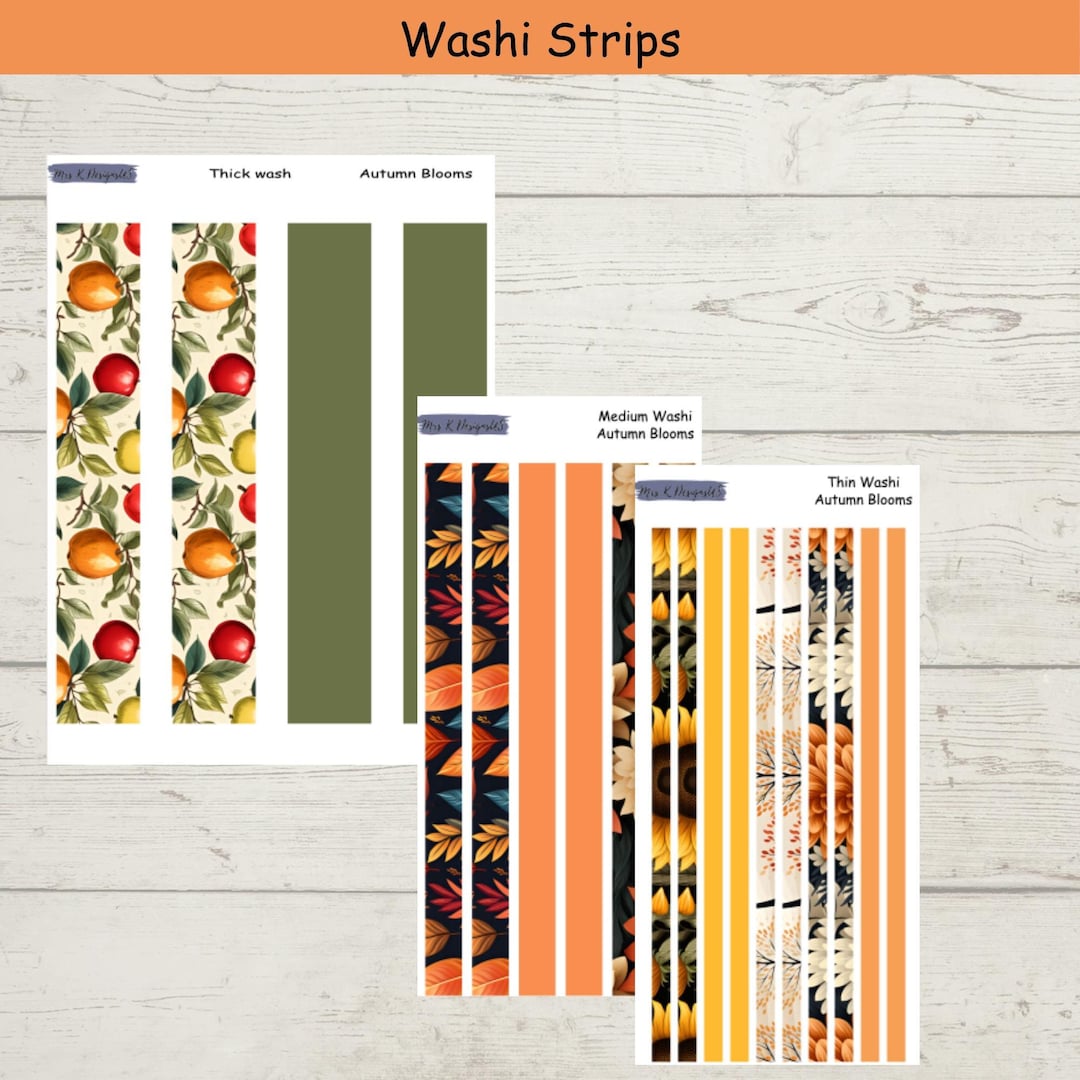 Fall- Autumn Washi Strip Stickers, Thin Medium Thick Washi Strips, 7x9 ...