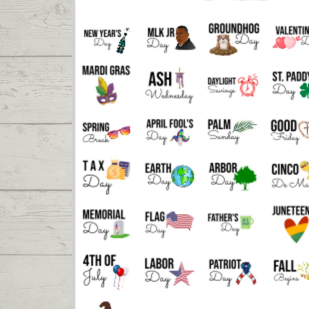 Holiday Planner Stickers, Holiday Icon Stickers, Calendar Stickers, U.S ...