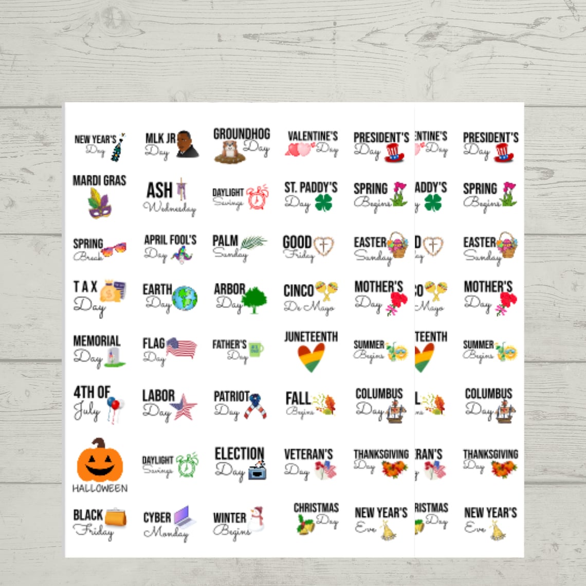 Holiday Planner Stickers, Holiday Icon Stickers, Calendar Stickers, U.S ...