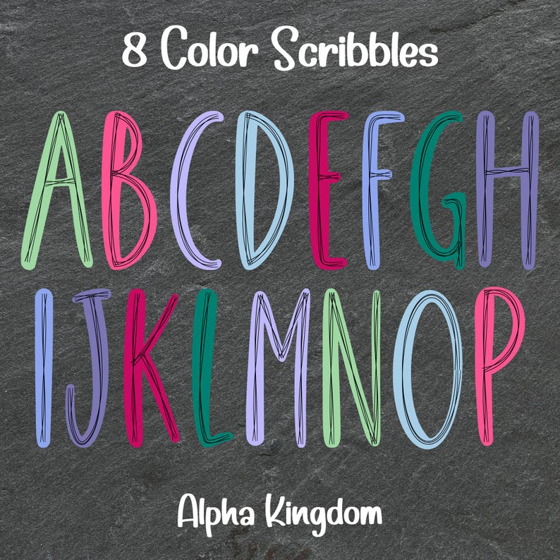 Scribble PNG Alphabet, Doodle Font, Numbers, 8 Colors (digital Download ...