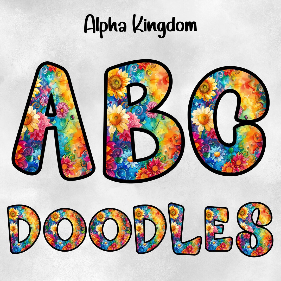 PNG Letters, Soda Pop Doodle Letters, Bright Flowers, Full Alphabet A-Z ...
