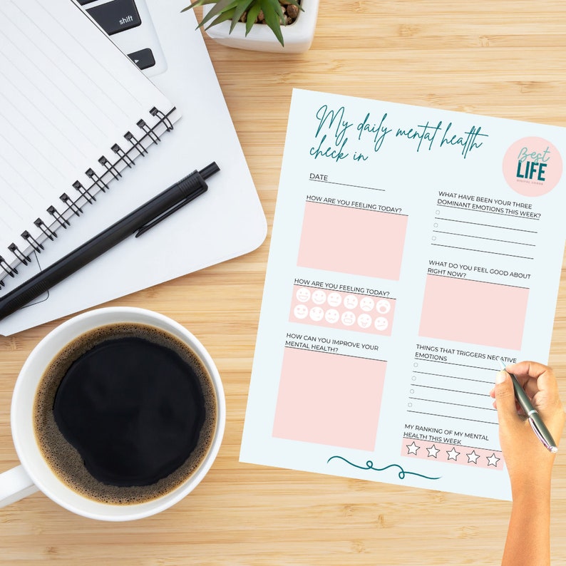 Printable Daily Mental Health Check-in | Self Care | Daily Reflection ...