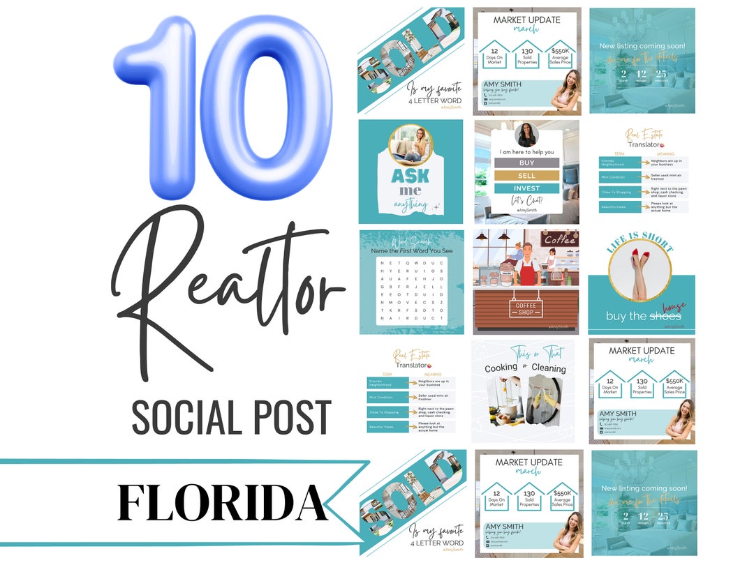 10 Pack Social Media Post for Real Estate Agents | Instant Download ...