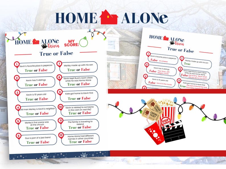 HOME ALONE Movie Night Trivia, Classic Christmas Movie, Family Fun, PDF ...