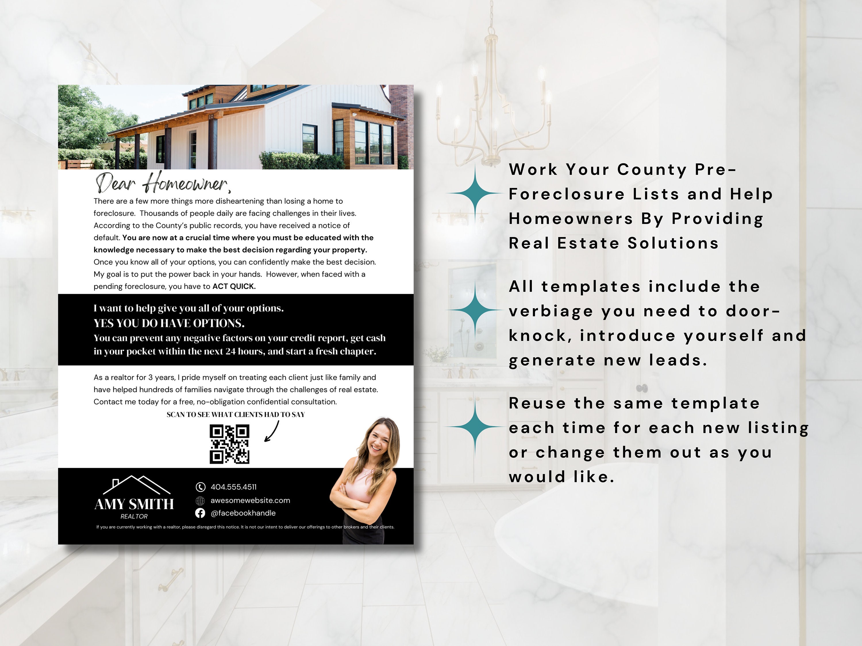 Pre-foreclosure Realtor Door Knocking Flyer Flyer With QR Code Real ...