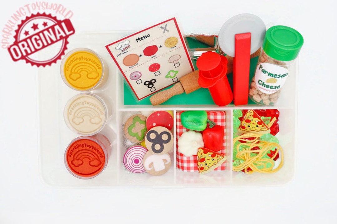 Wooden Pizza Play Dough Kit, Playdough Kit, Play Dough Kit, Pizza ...