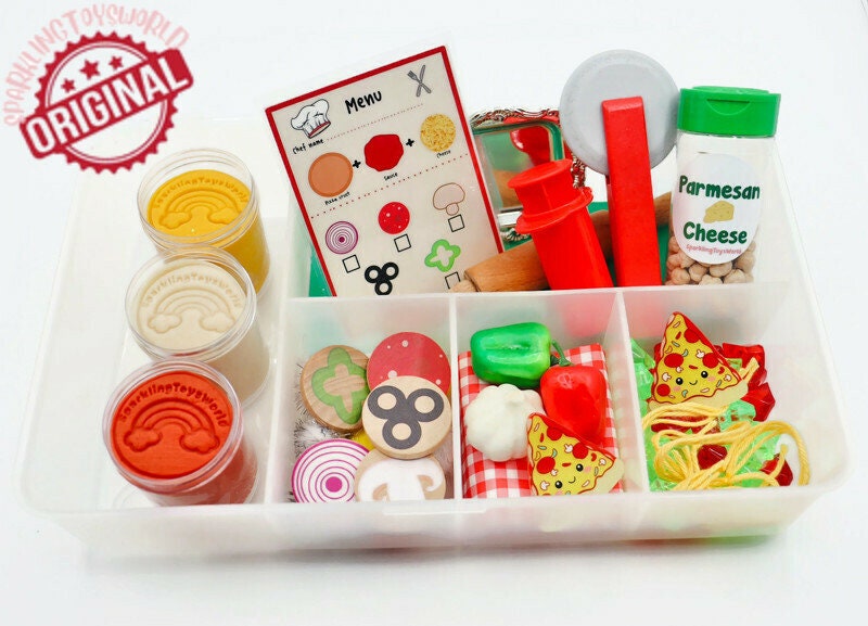 Wooden Pizza Play Dough Kit, Playdough Kit, Play Dough Kit, Pizza ...