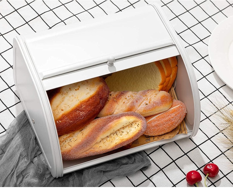 Metal Bread Box, Vintage Bread Container for Kitchen Countertop, Roll Top Bread Storage Holder ...