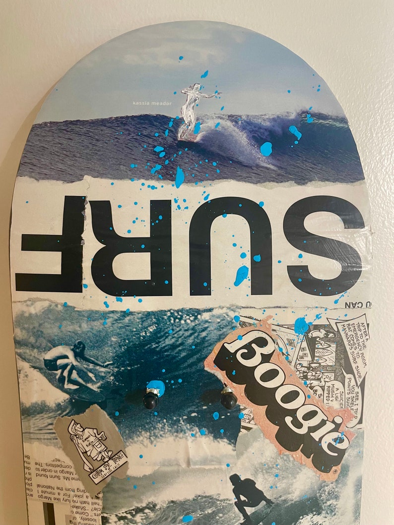 Skateboard Surf Collage– Mixed Media Wall Art With Resin, Beachy ...