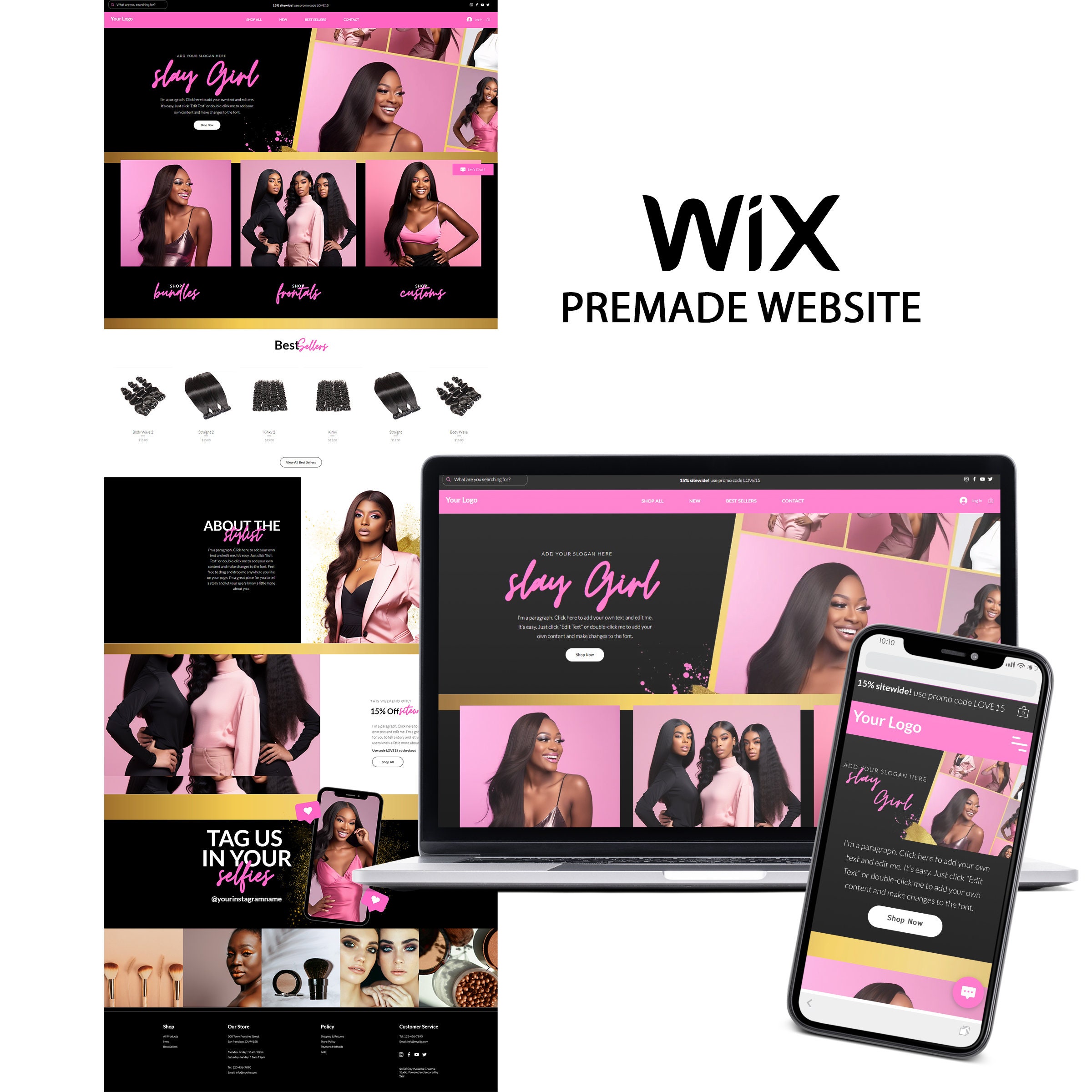 Hair Stylist Template, Beauty Wix Website, Premade Wix Template ...