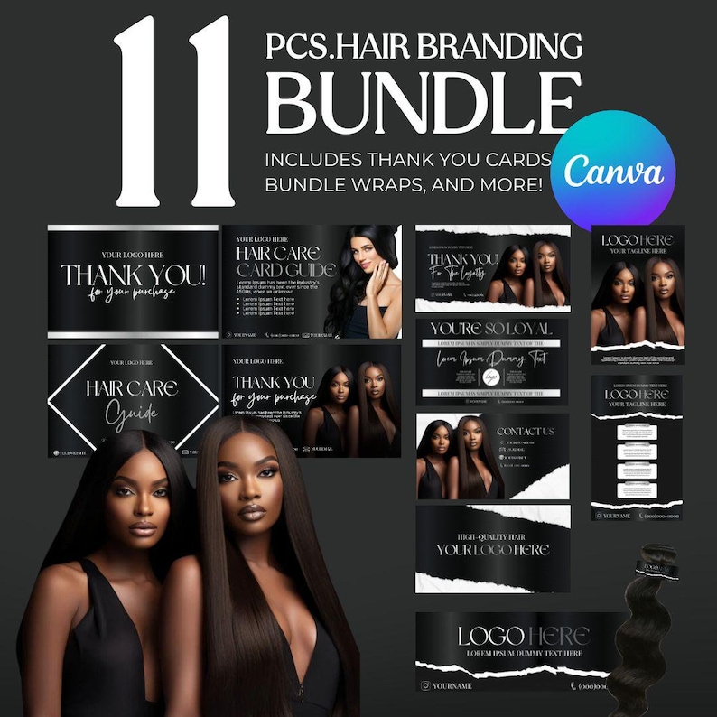 Hairstylist Branding Kit Hair Business Templates Luxury Black and ...