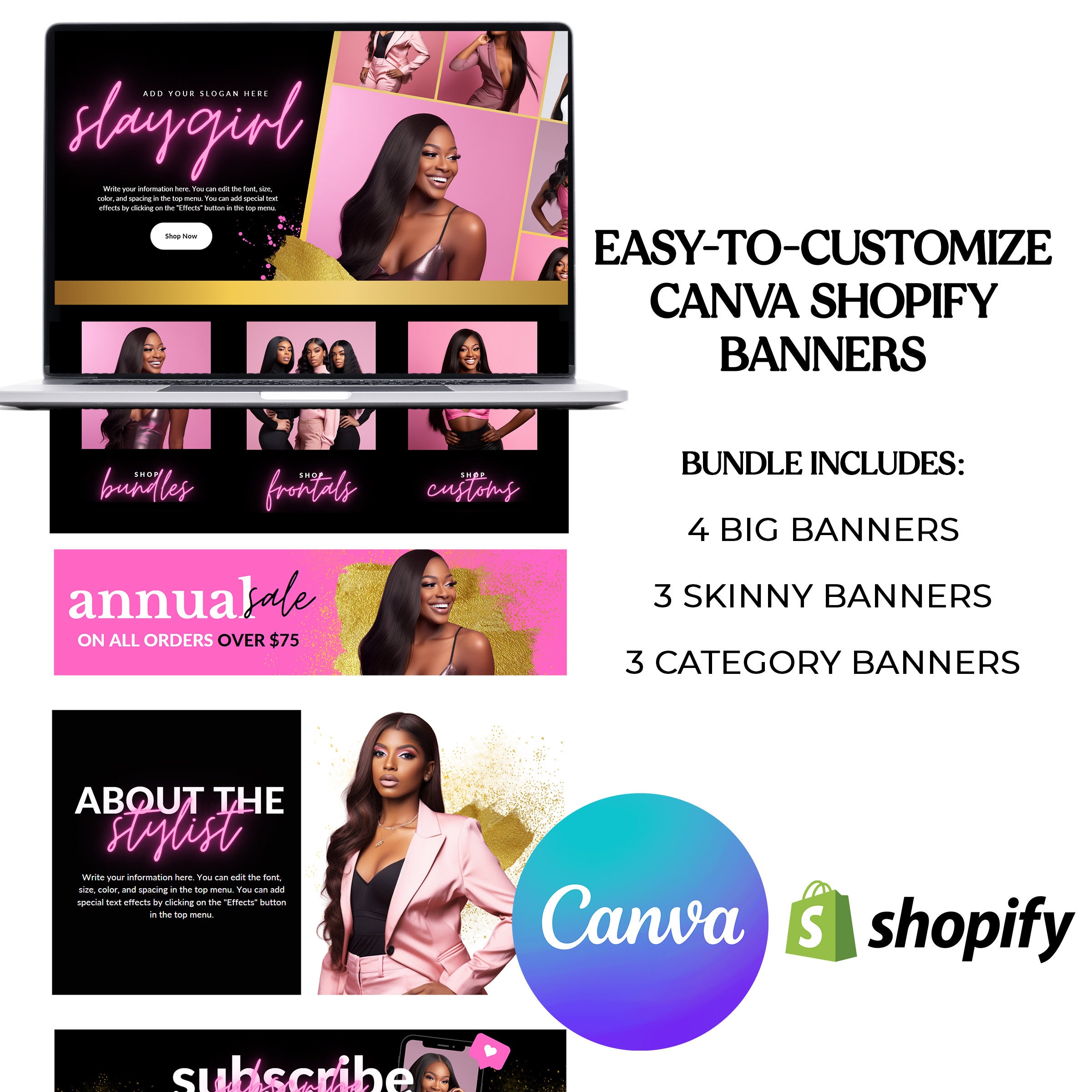 Pink Plush Website Banners, DIY Web Banner Template Design, Shopify ...