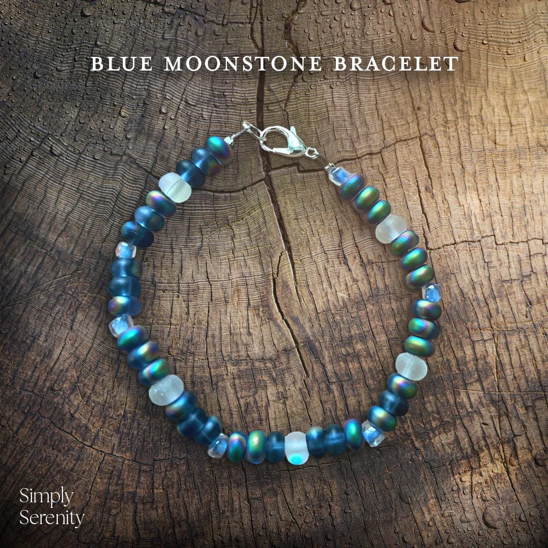 Lavender and Blue Moonstone Bracelet • Gemstone Bracelet • Beaded ...