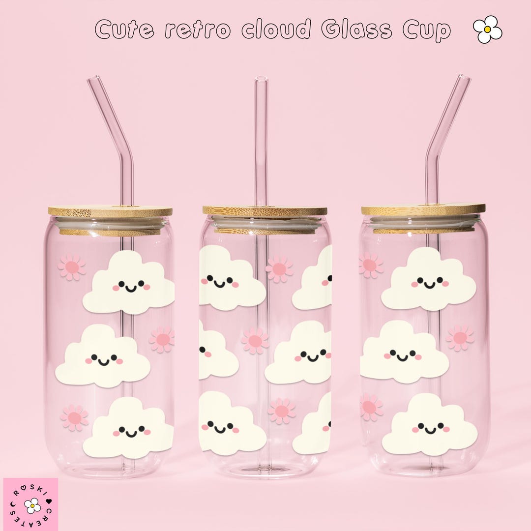 Cute Cloud Retro Girls Glass Cup Perfect for Gift Drinkware Gift Girly ...