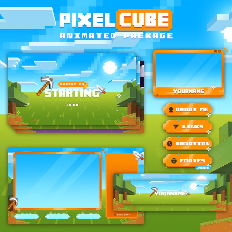 Pixel Cube Premium Animated Stream Package Stream Overlays, Panels ...