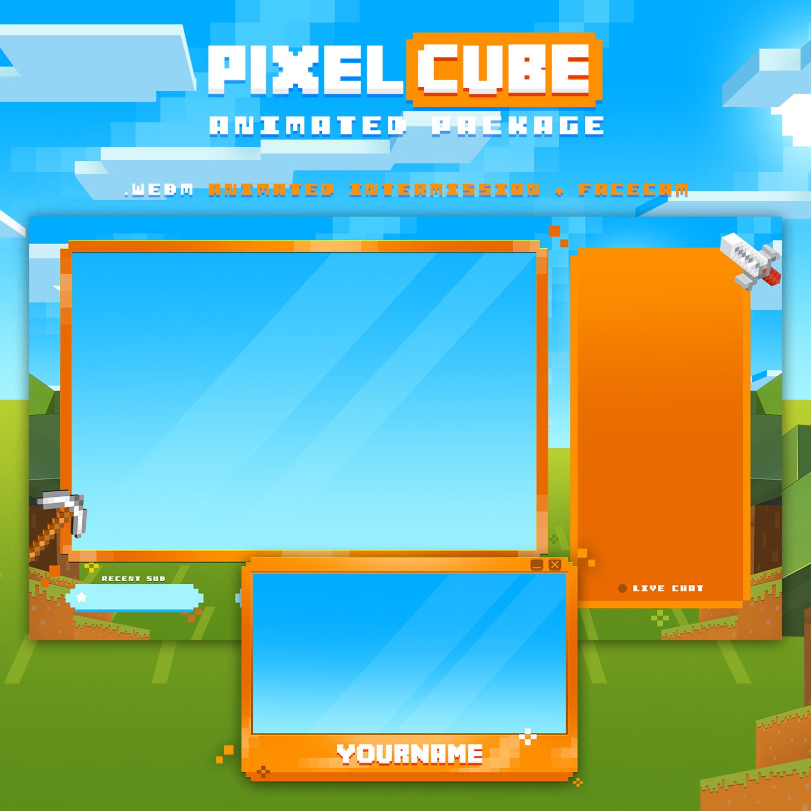 Pixel Cube Animated Stream Package: Twitch, Youtube, Kick, Stream ...