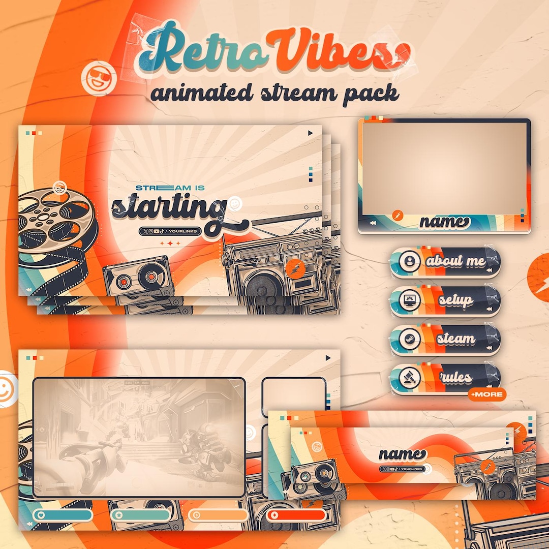 Retro 80s Animated Stream Package: Twitch, Youtube, Kick, Stream ...