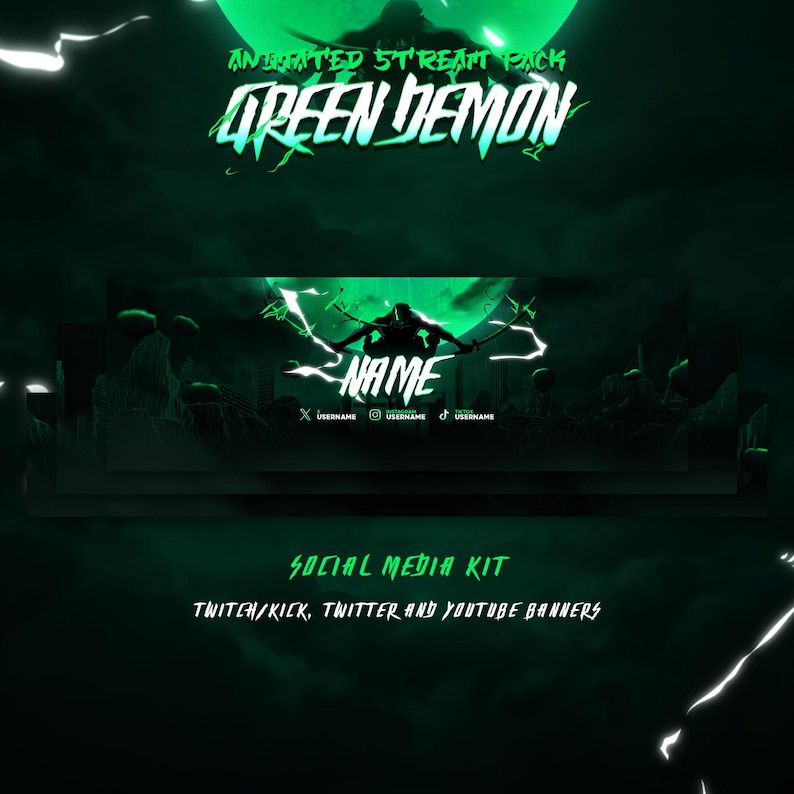 Green Demon Samurai Stream Package: Twitch, Youtube, Kick, Stream ...