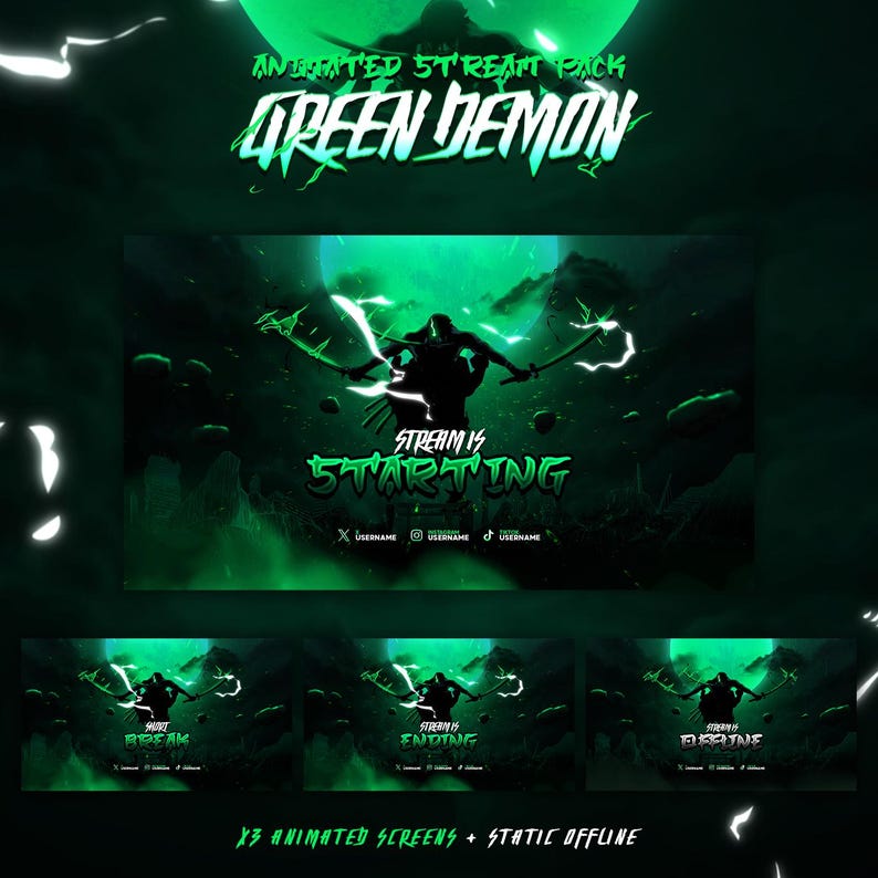 Green Demon Samurai Stream Package: Twitch, Youtube, Kick, Stream ...