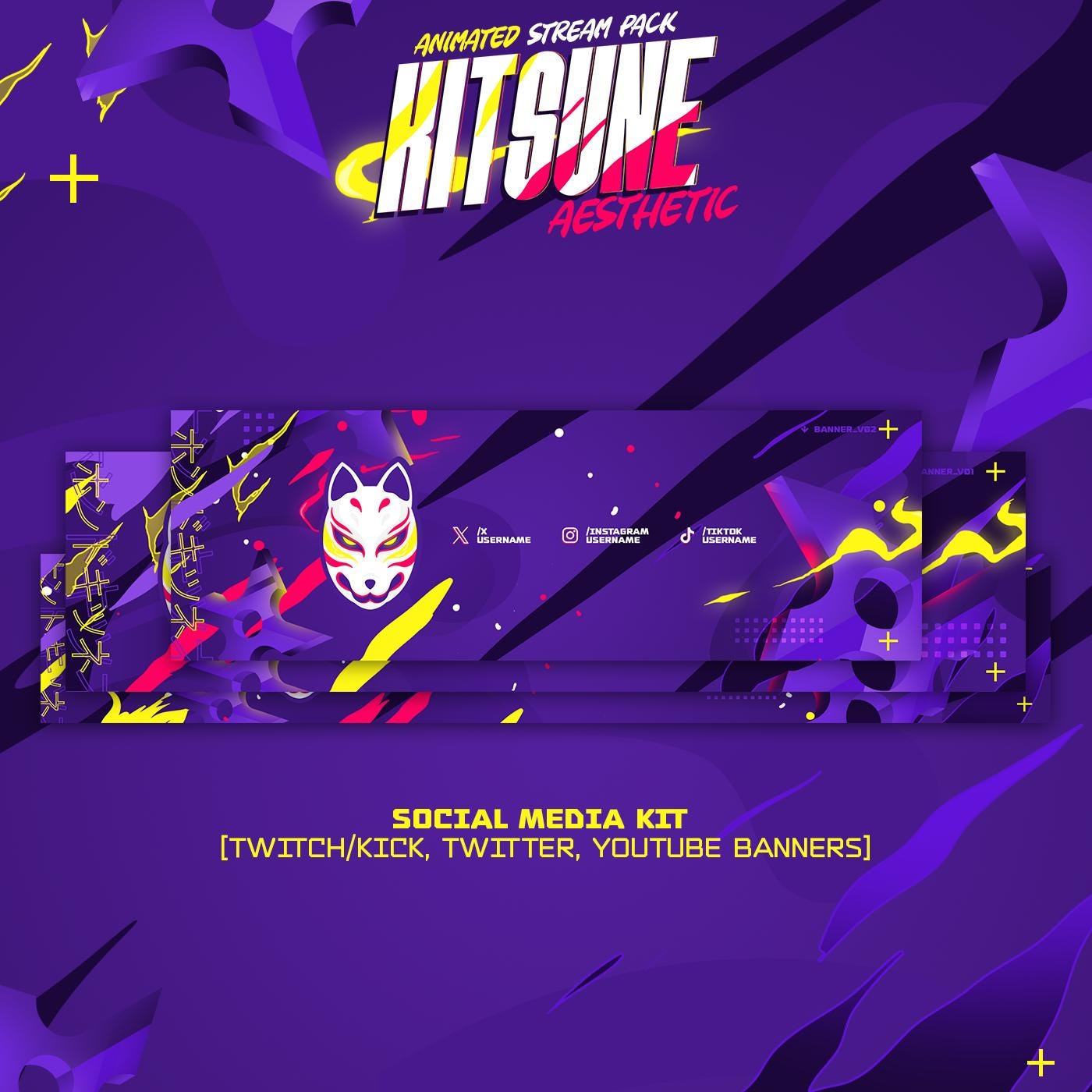 Kitsune Animated Stream Package: Twitch, Youtube, Kick, Stream Overlays ...