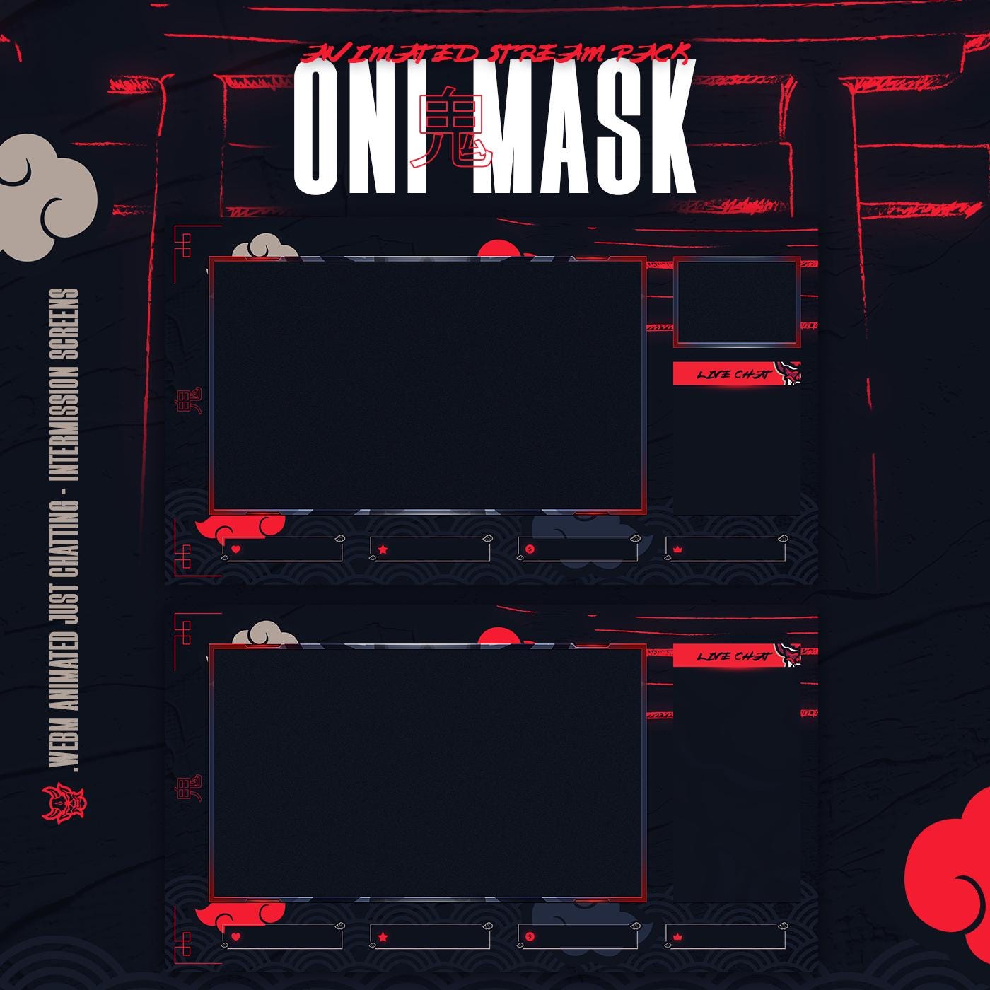 Oni Mask Animated Stream Package: Twitch, Youtube, Kick, Stream ...