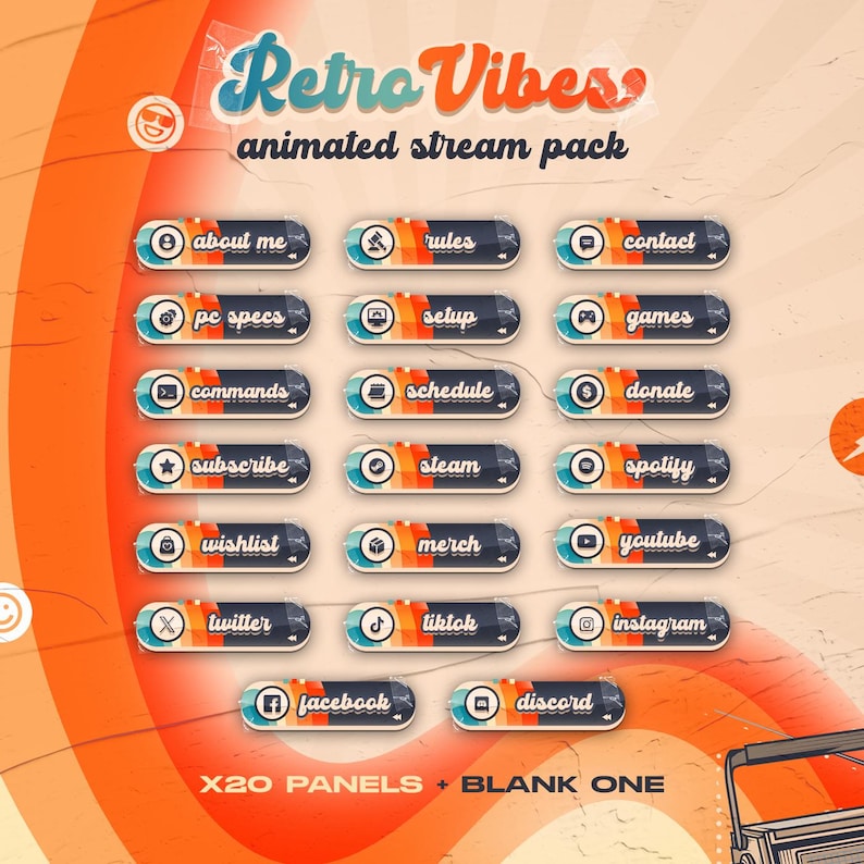 Retro 80s Animated Stream Package: Twitch, Youtube, Kick, Stream ...