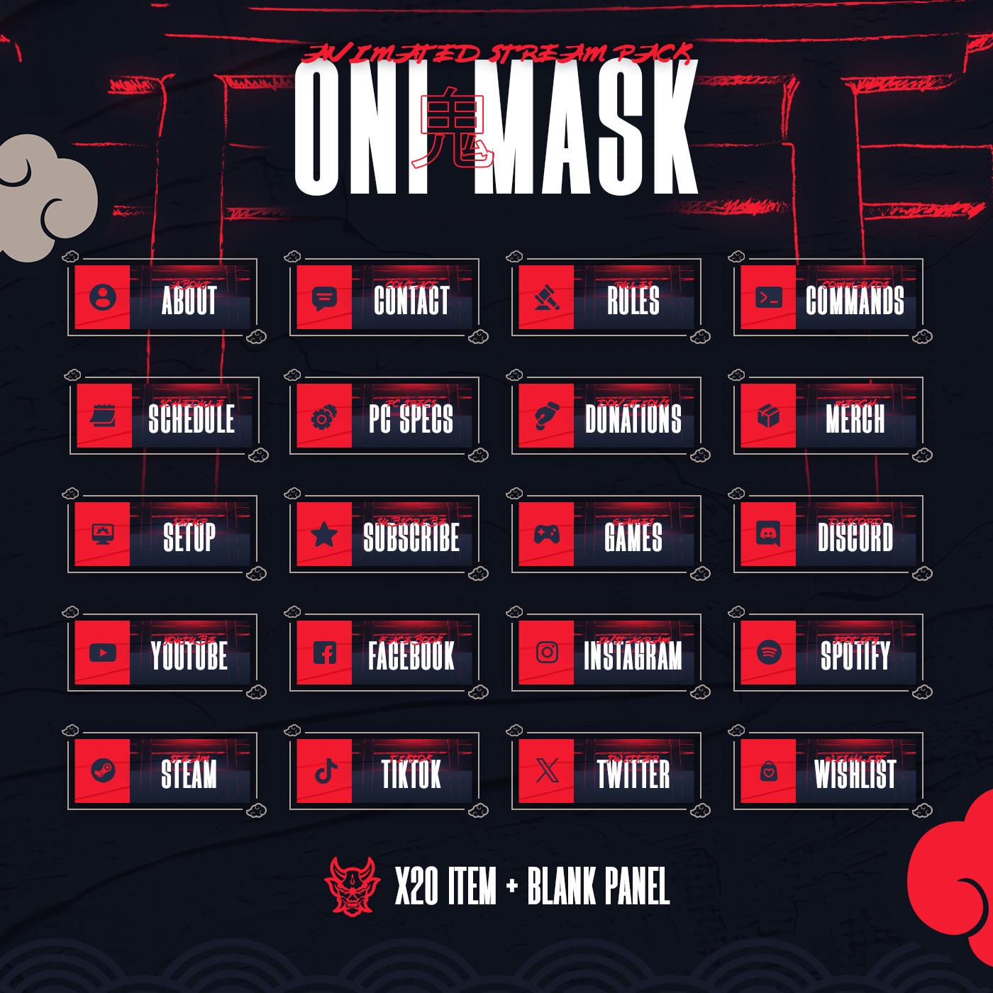 Oni Mask Animated Stream Package: Twitch, Youtube, Kick, Stream ...