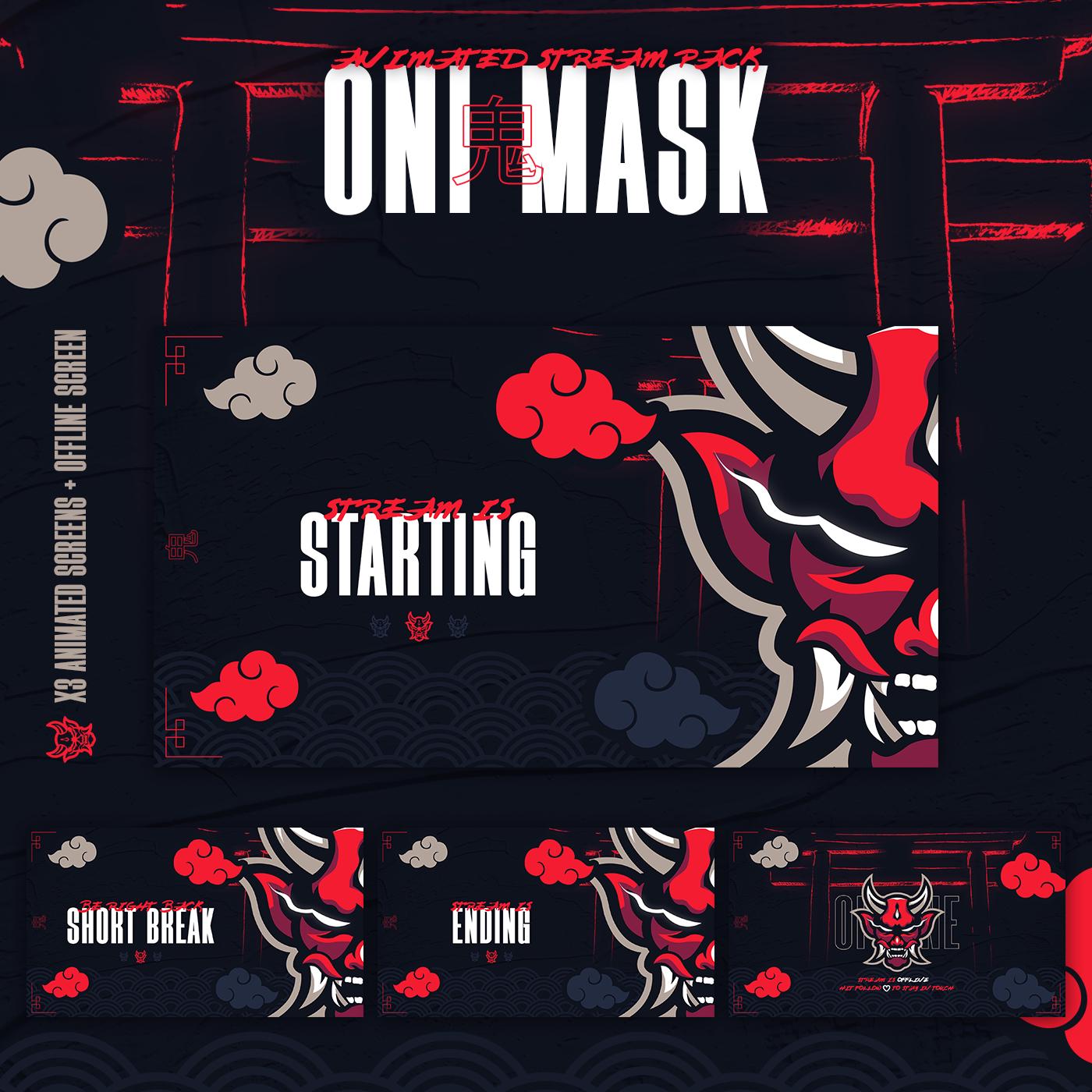 Oni Mask Animated Stream Package: Twitch, Youtube, Kick, Stream ...