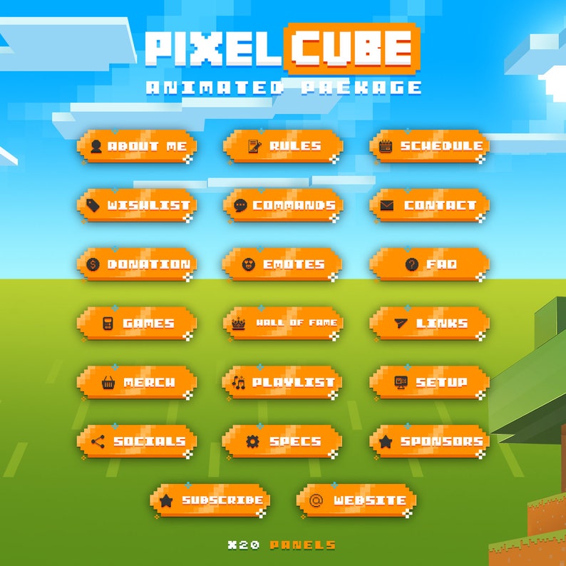 Pixel Cube Premium Animated Stream Package Stream Overlays, Panels ...