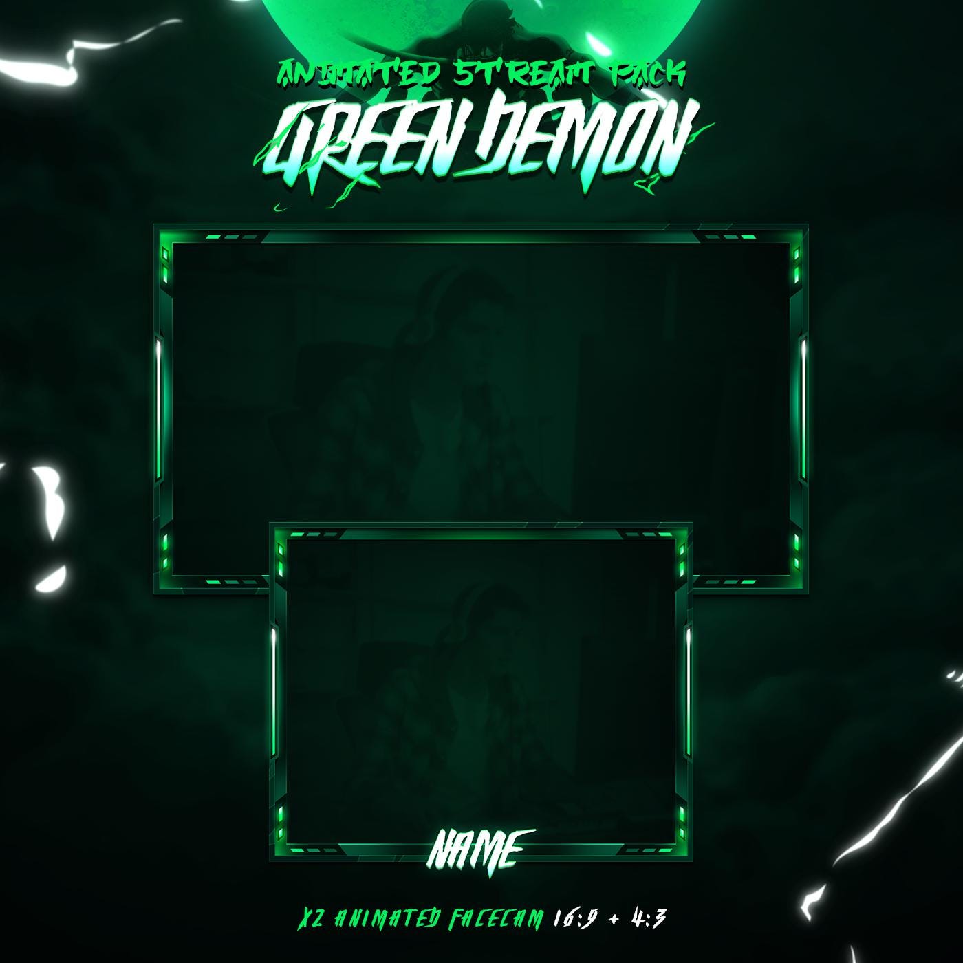 Green Demon Samurai Stream Package: Twitch, Youtube, Kick, Stream ...