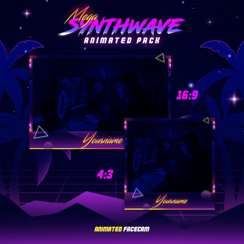 Synthwave Animated Stream Package: Twitch, Youtube, Kick, Stream ...