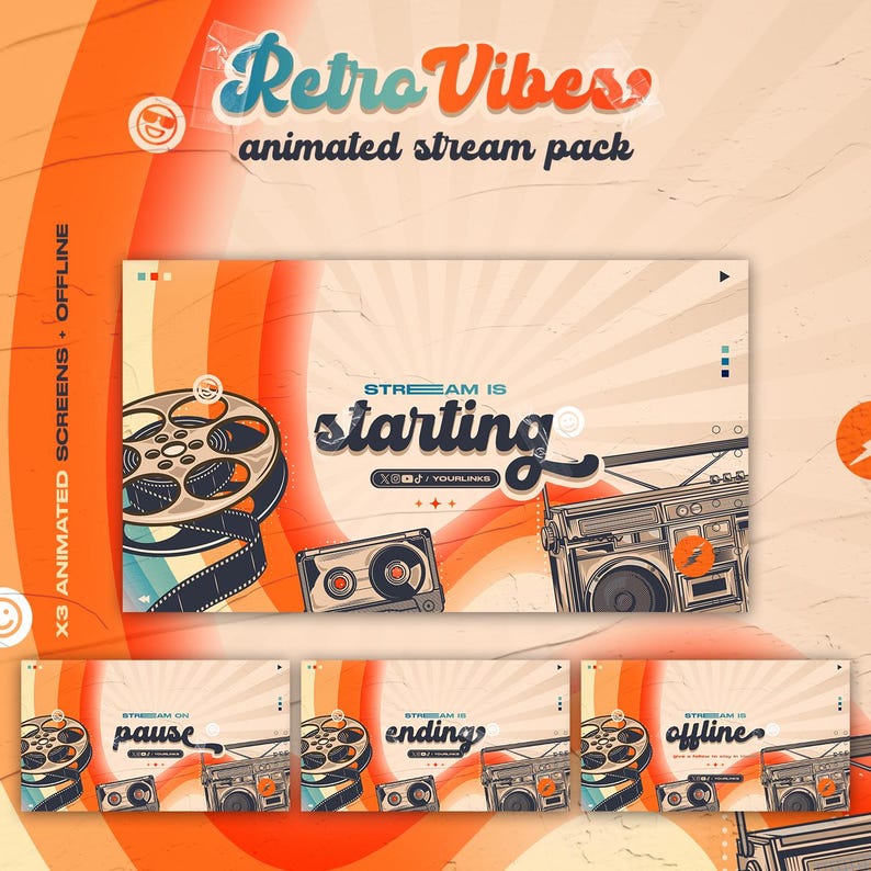 Retro 80s Animated Stream Package: Twitch, Youtube, Kick, Stream ...