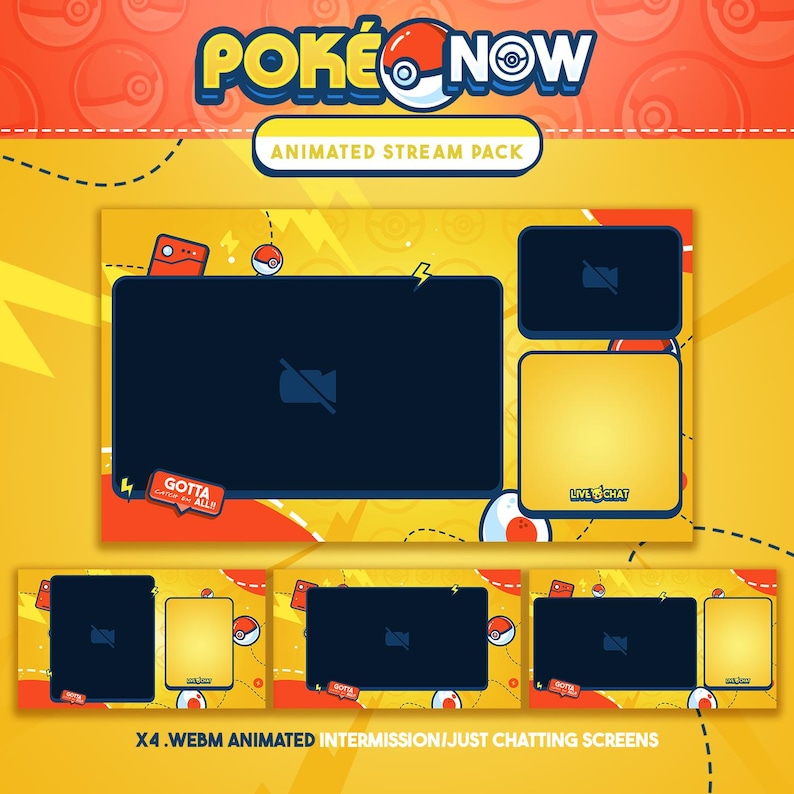 Poké Now Animated Stream Pack: Twitch, Youtube, Kick, Stream Overlays ...