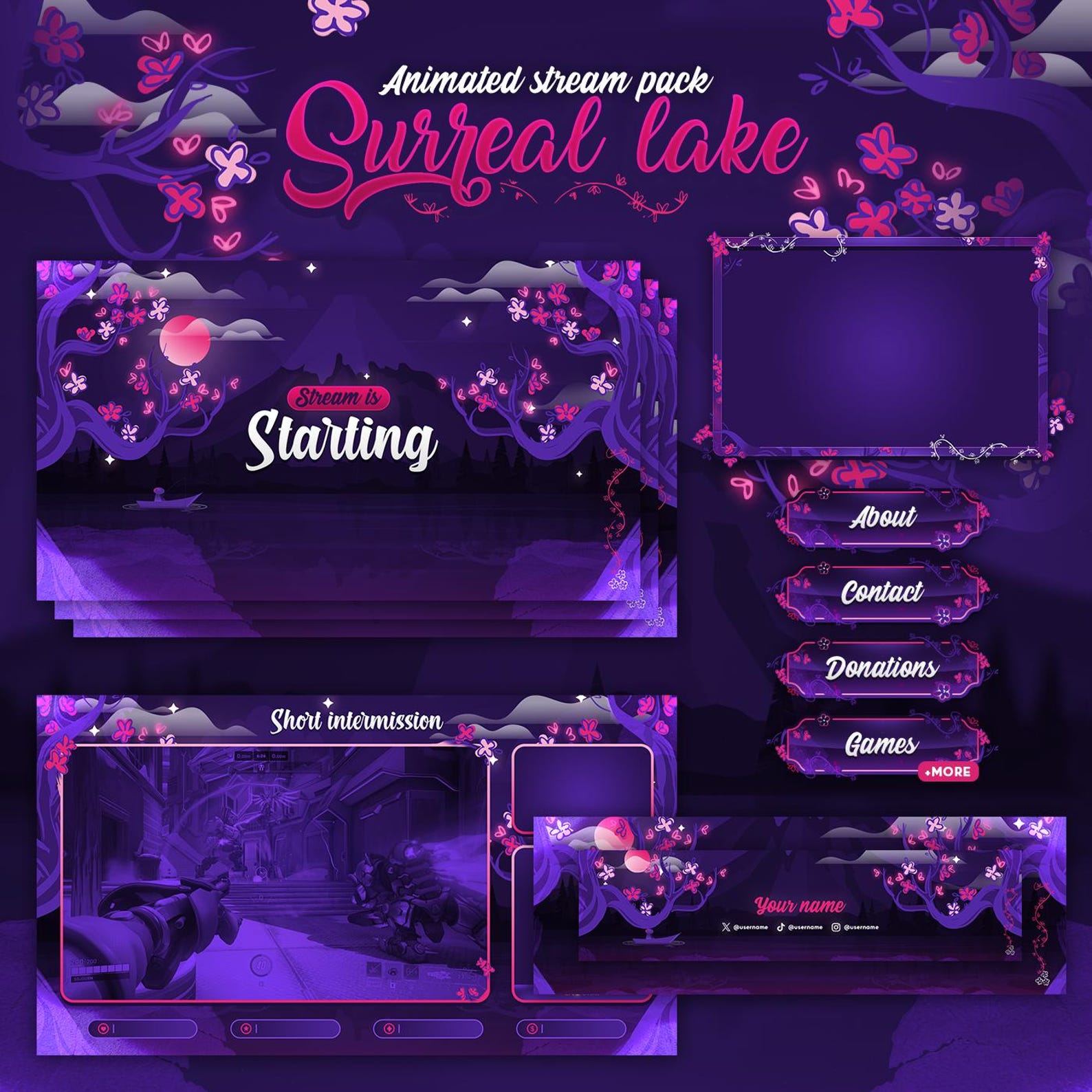 Surreal Lake Premium Animated Stream Package | Stream Overlays, Panels ...