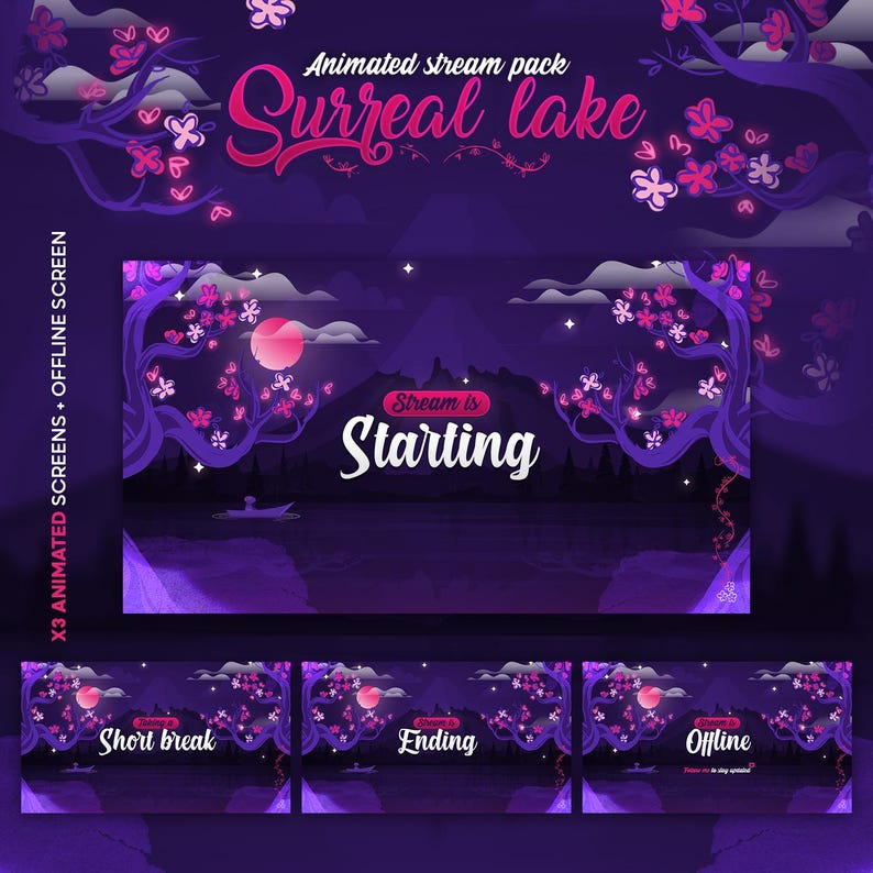 Surreal Lake Animated Stream Package: Twitch, Youtube, Kick, Stream ...