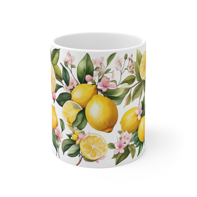 Lemon Branch Flower Ceramic Coffe Mug, Floral Lemon Design, Perfect ...