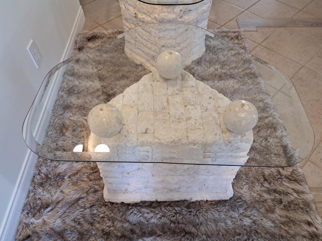 Postmodern Tessellated Stone Glass Top Side Tables, Set of 2 - Etsy