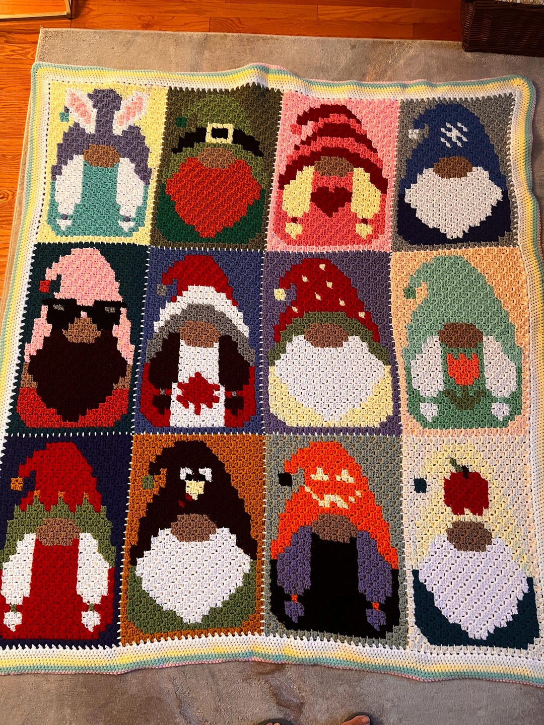 Handmade Crochet C2C Graphghan Pixel Art Gnome Holidays Blanket 64x64 ...