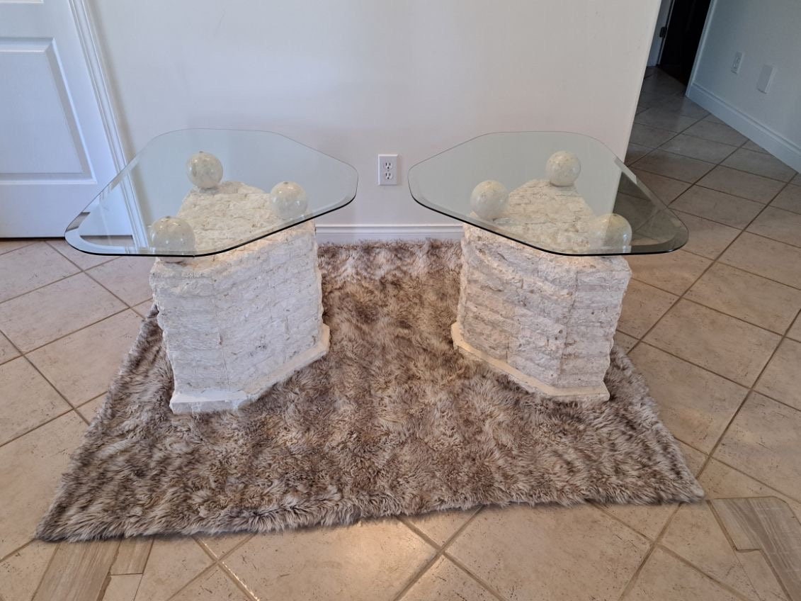 Postmodern Tessellated Stone Glass Top Side Tables, Set of 2 - Etsy