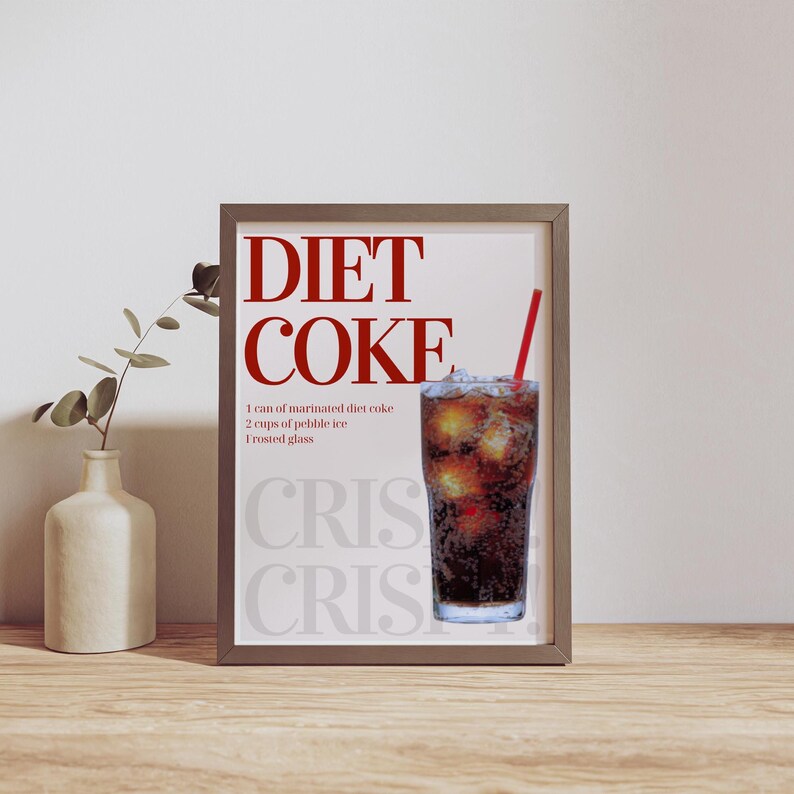 Vintage Diet Coke Digital Print Poster | Retro Soda Art | Classic Soft ...