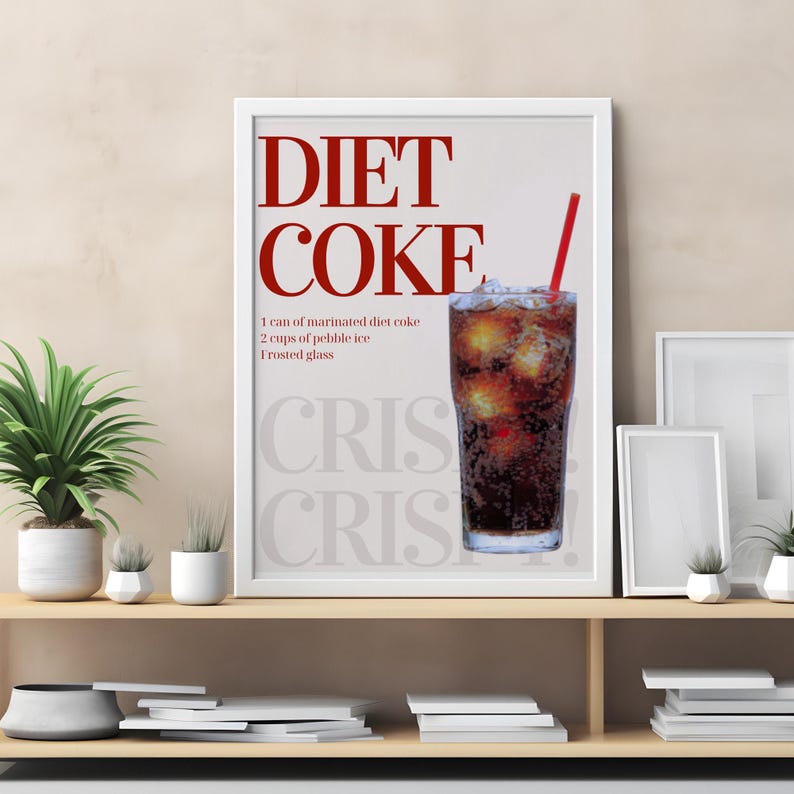Vintage Diet Coke Digital Print Poster | Retro Soda Art | Classic Soft ...
