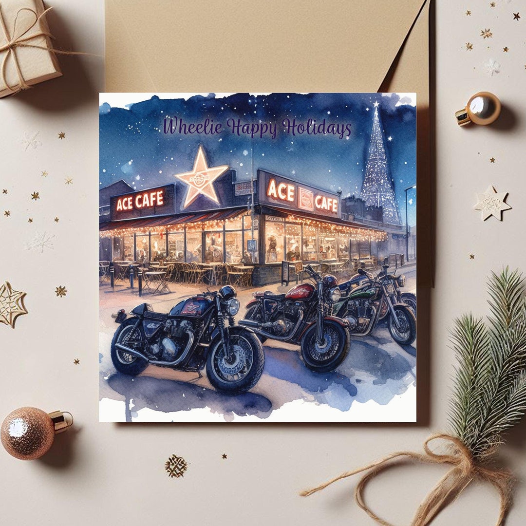 Wheelie Happy Holidays Biker Christmas: Watercolour Motorcycle Painting ...
