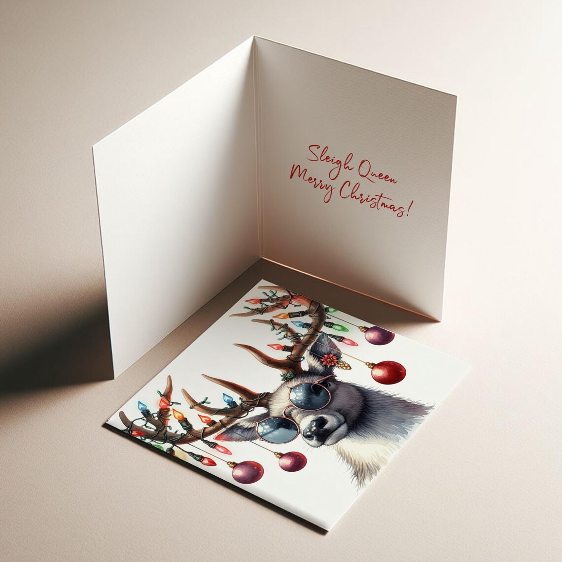 Sleigh Queen Festive Reindeer Christmas: Watercolour Painting Square ...