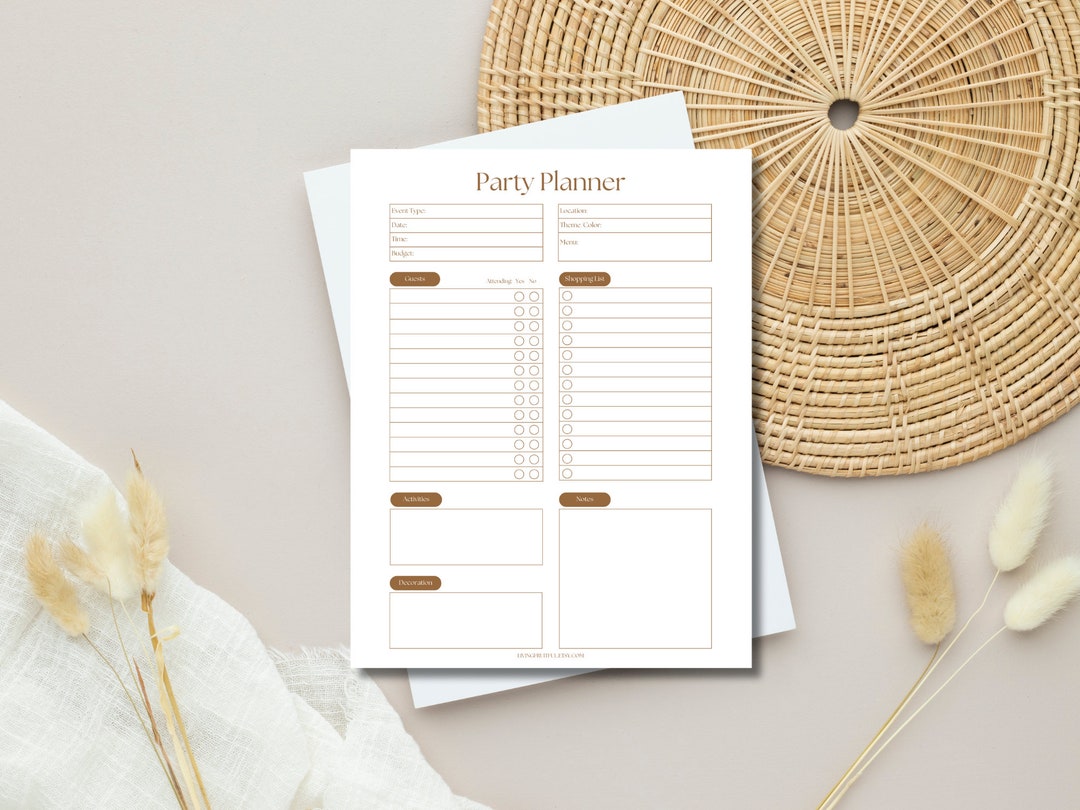 Simple Minimalistic Digital Party Planner Template PDF Printable Event ...