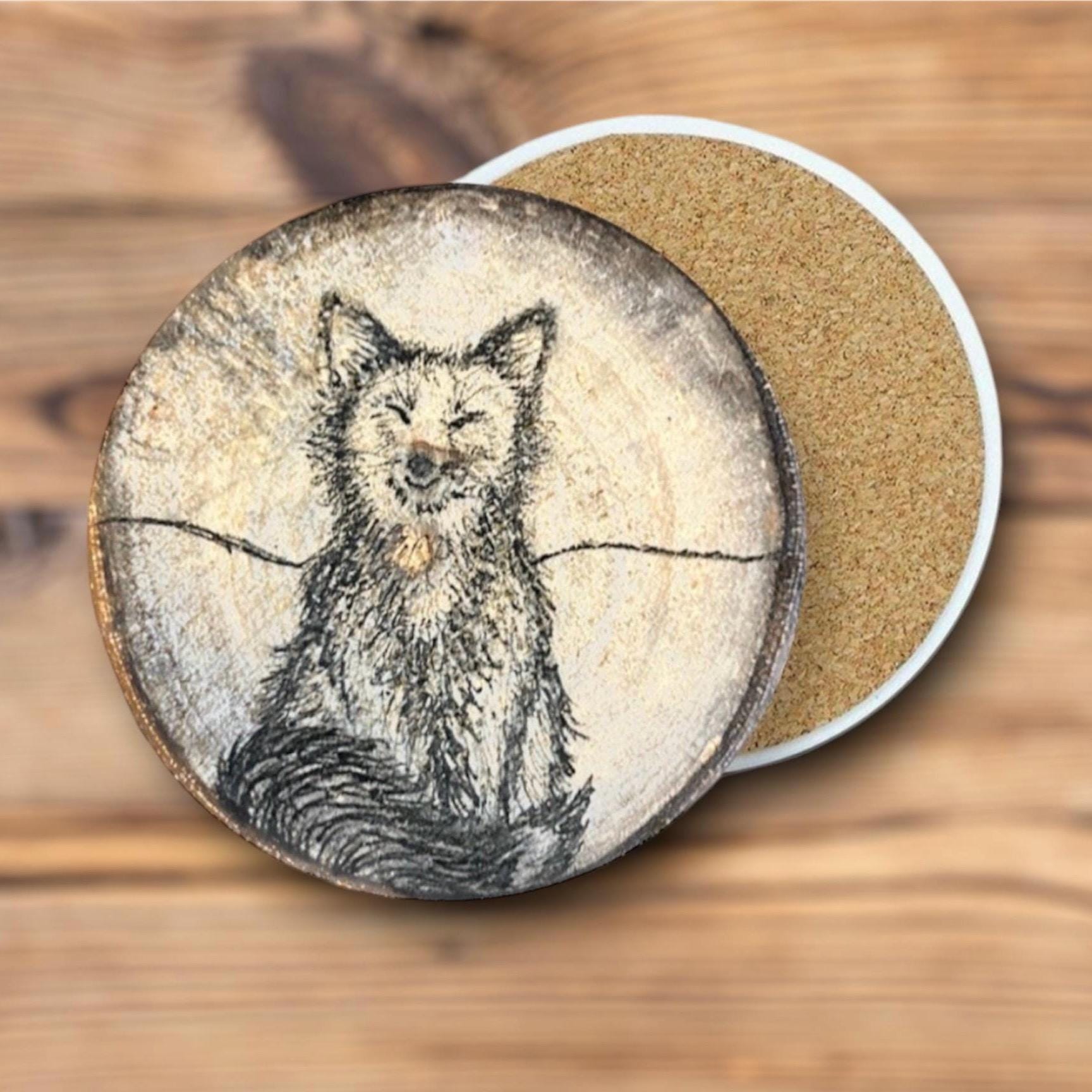 Fox Ceramic Coaster | Wildlife Drawing | Rustic Lodge Cabin Home Decor ...