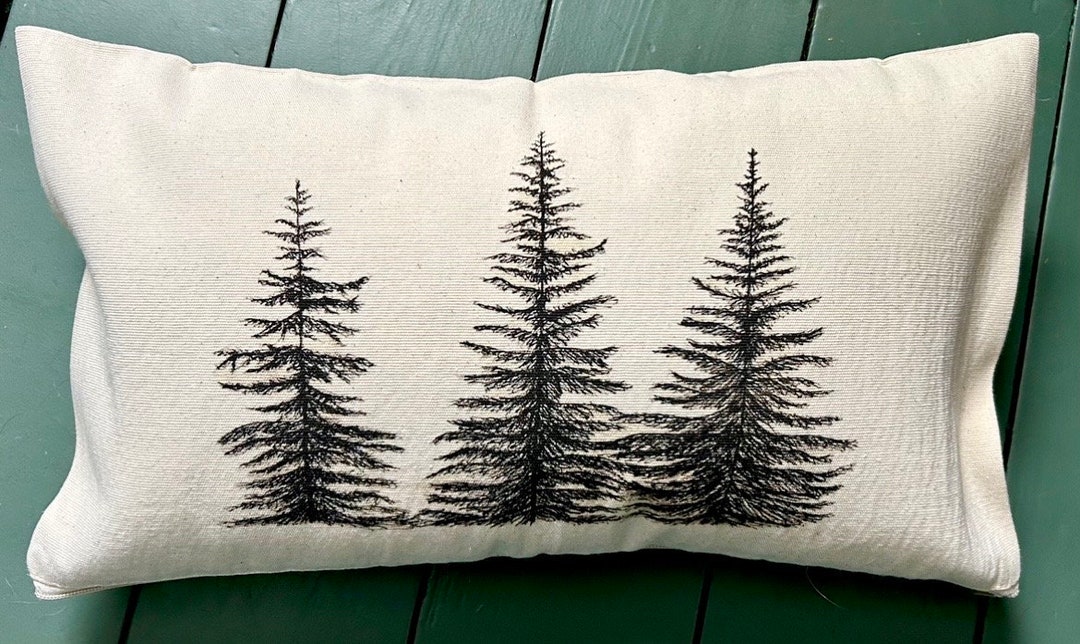 Pine Tree Natural Cotton Canvas Pillow Cover | 10x18 | Rustic Forest ...