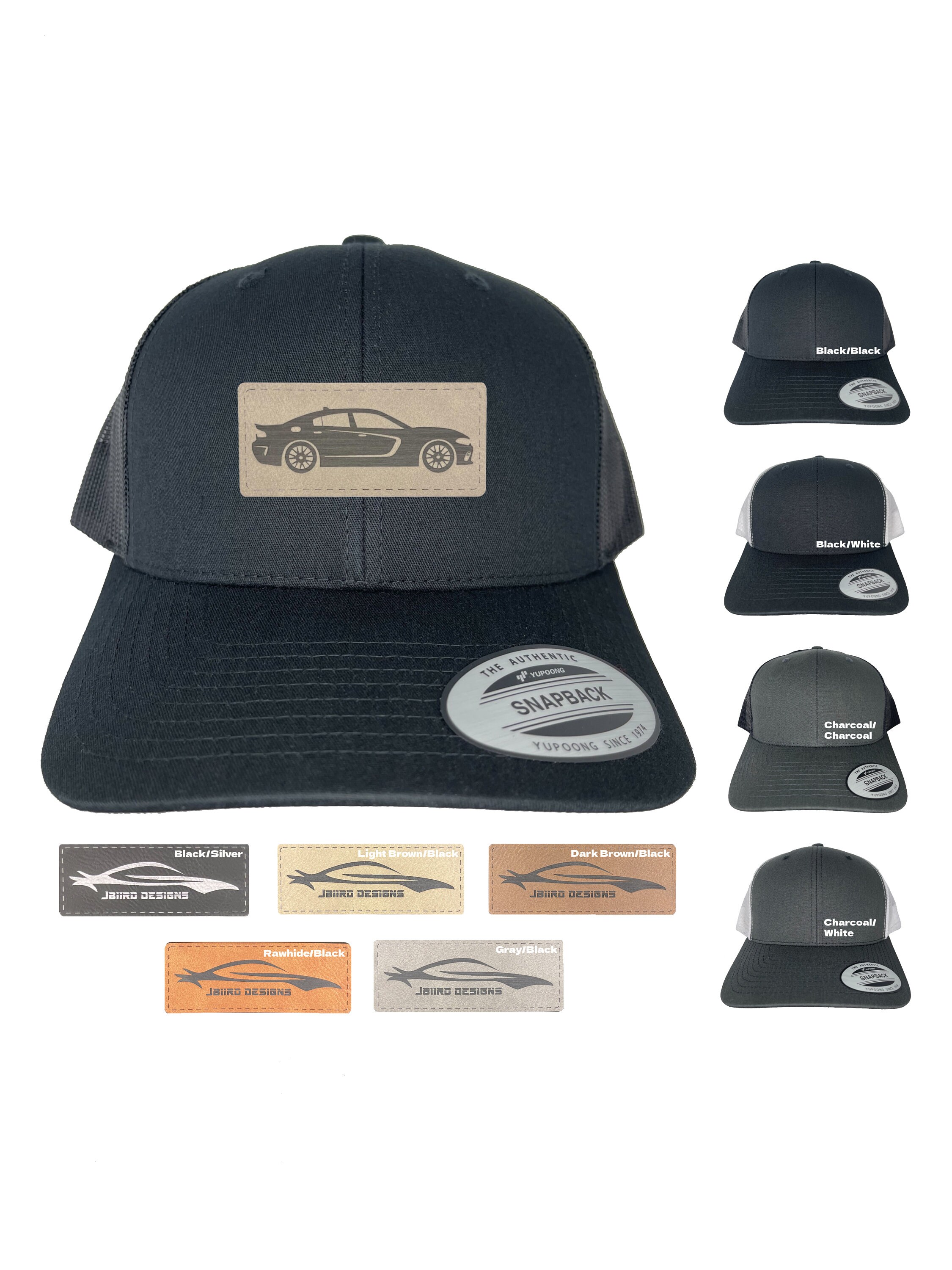 Custom Laser Engraved Dodge Charger Hellcat Silhouette Leather Patch Hat Handmade With ...