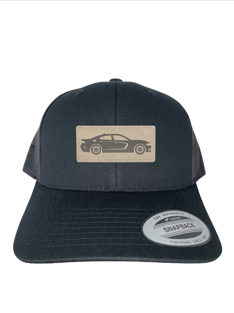Custom Laser Engraved Dodge Charger Hellcat Silhouette Leather Patch Hat Handmade With ...