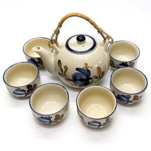 Vintage Feng Cheng Tea Set | Hand Painted Ceramic Teapot With 6 Cups ...