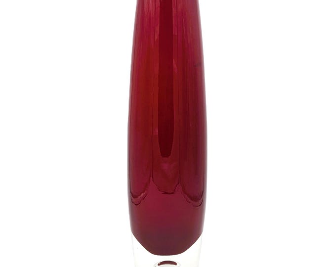 Vintage Tall Red Glass Vase With Bubble Detail | Mid-century Modern ...